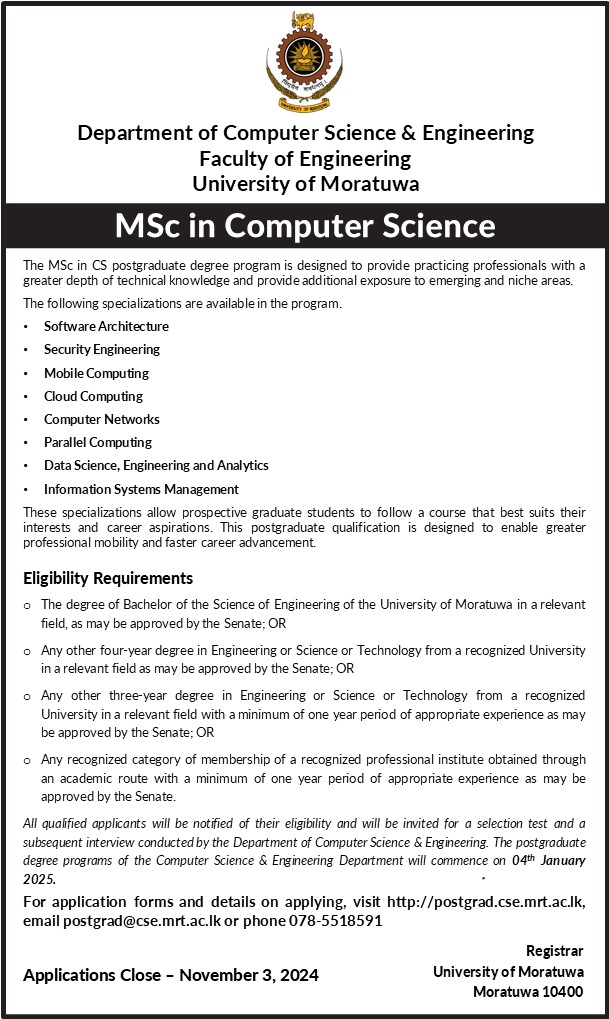 MSc in Computer Science | University of Moratuwa